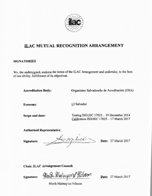 Organismo Salvadoreño de Acreditación | Reconocimiento MLA esquema de ...